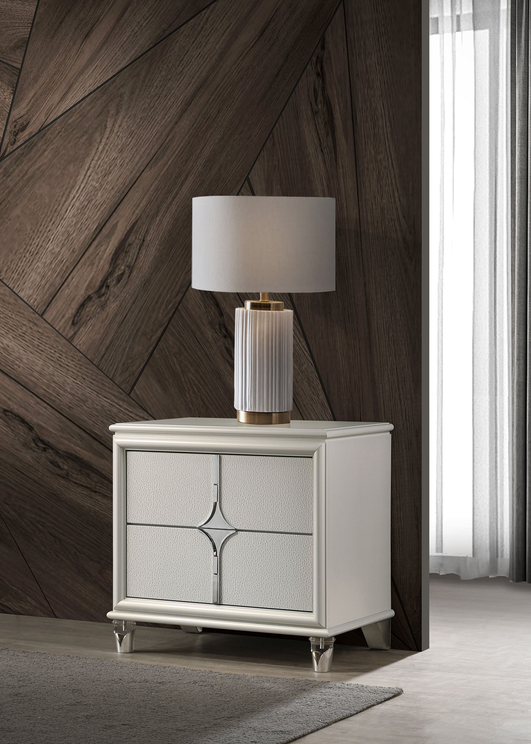 Olivia 2 drawer Nightstand Bedside Table Pearl White