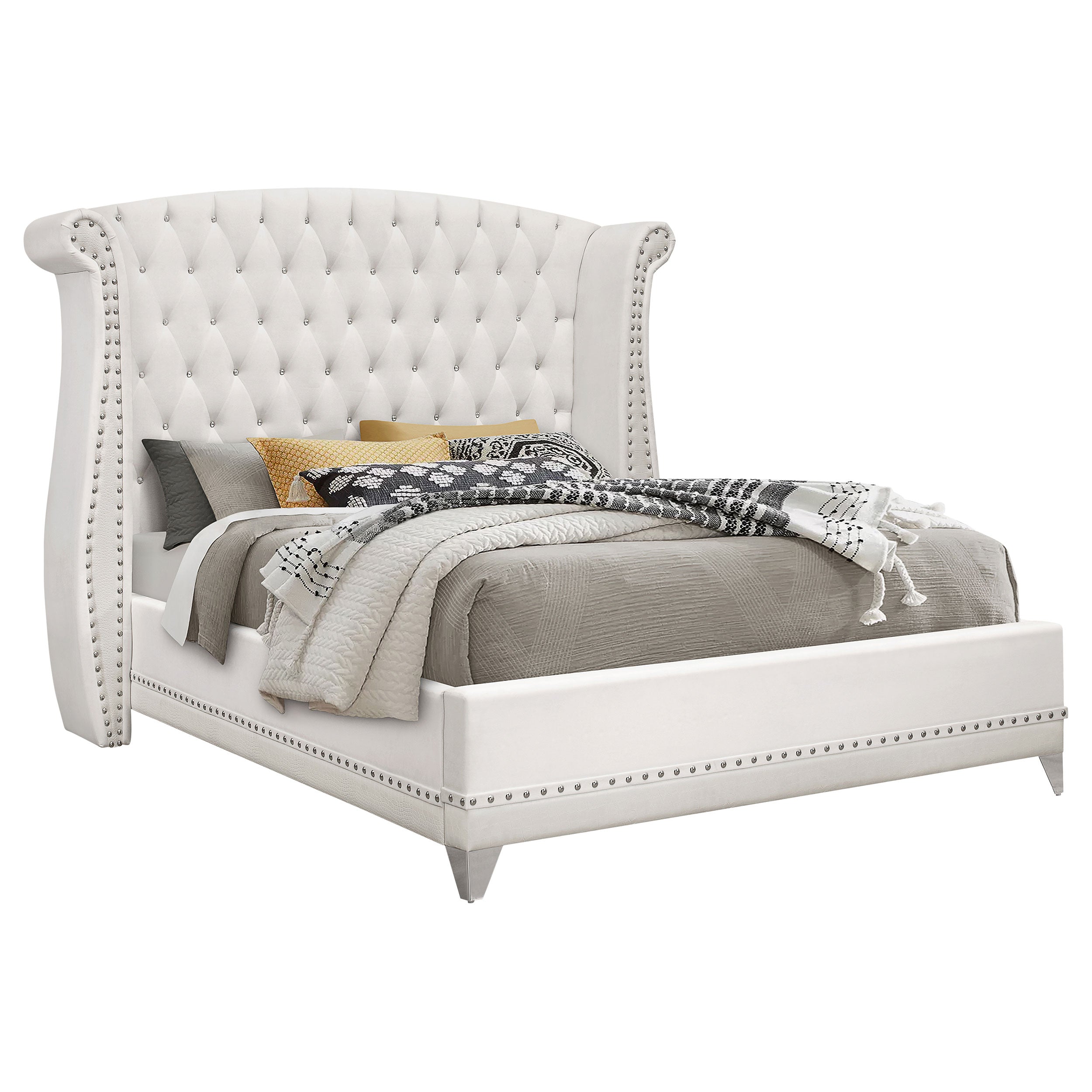 Barzini Upholstered Queen Wingback Bed White – Furniture Avenue